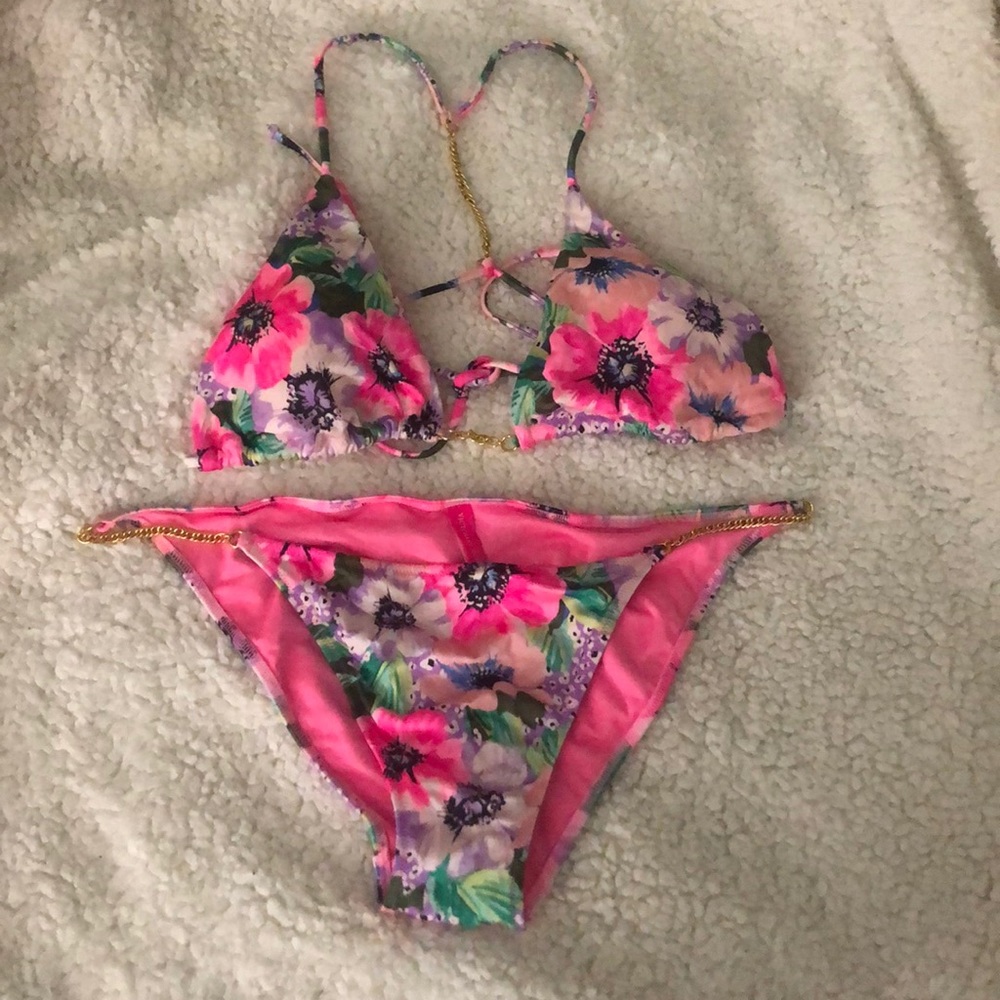 Victorias Secret Floral And Gold Bikini Set L And M Gem